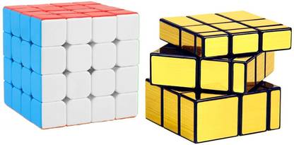 Authfort Stickerless Cube Set of 4x4 and Stickered Gold Mirror Puzzle Cubes Combo (4x4 Cube ...