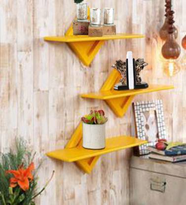 ONLINECRAFTS wall shelf ( samosha ) yellow Wooden Wall Shelf Price in ...