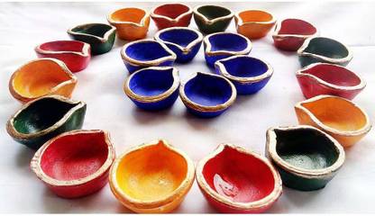 Onlinch Clay Earthenware Decorative Handcrafted Multicolor Diya with ...