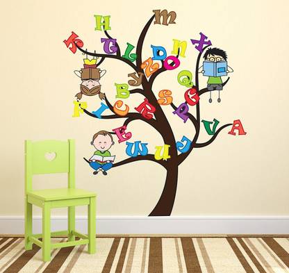 WallArchs 110 cm Alphabet Tree With Funny Kids Self Adhesive Sticker ...