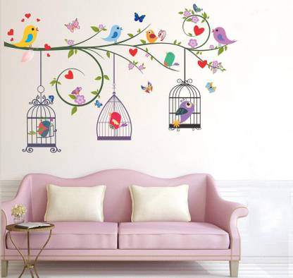 Archi Graphics Studio 122 cm Bird and cage Wall Sticker Tree with Birds ...