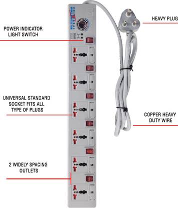 MX 6 Universal Socket Surge Protector SPIKE SUPPRESSOR WITH INDIVIDUAL ...