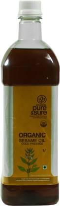 Pure & Sure Organic Sesame Oil 1Ltr Sesame Oil Plastic Bottle Price in ...