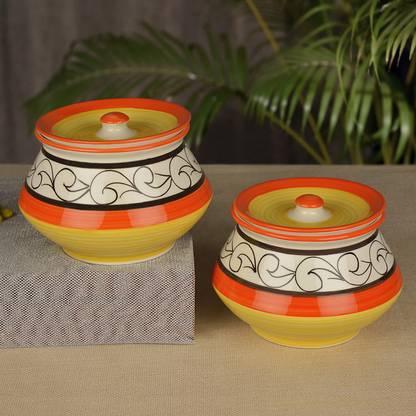 StyleMyWay Handpainted & Handcrafted Ceramic Handi with Lid (Set of 2 ...