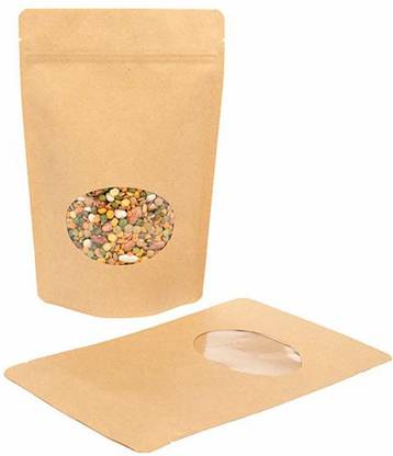 Plantex Brown Kraft Stand Up Paper Pouch Bags/ Reusable Zip LockPouch ...