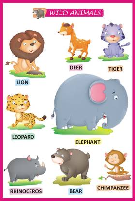 Animal Names Chart Learning For Kids | Wild Animals Chart Paper Print ...