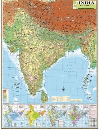 India Map Physical Chart Poster Size=28x40 Inches Paper Print - Maps ...