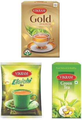 Vikram Gold mix 500g + Green Tea 100g + Elaichi Dust Tea 250g Combo Tea ...