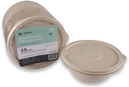 Zume Sugarcane Bagasse Storage Bowl ANTLILEAK 750 ML BOWL WITH LID ...