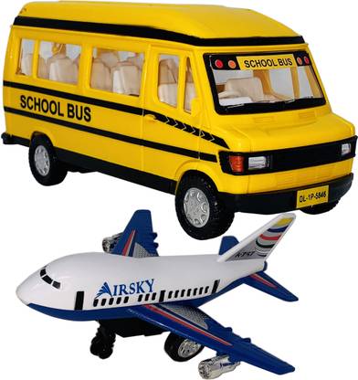 Toyify 2 combo toys Pull Back & Go Small size School Bus & Mini Jet ...