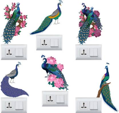 Design Zoo 13 cm Peacock Switchboard Sticker Self Adhesive Sticker ...