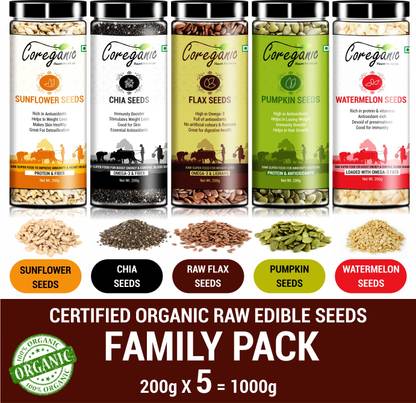 Coreganic Certified Raw Edible Seeds family Pack (Flax,Chia,Pumpkin ...