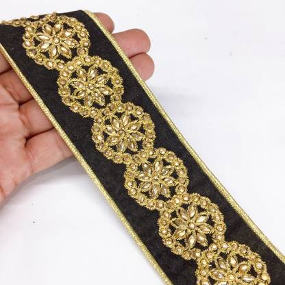 Lami Black Diamond Design Saree Lace, with Golden Jari / Zari Broder ...