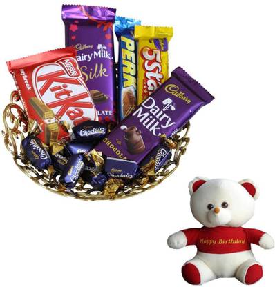 Cadbury Chocolate Basket Hamper With Happy Birthday Teddy Bear Bars ...