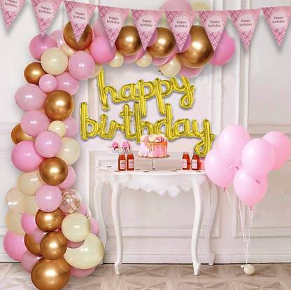 HBD Happy Birthday Decorations kit - Pink white and Gold theme for ...