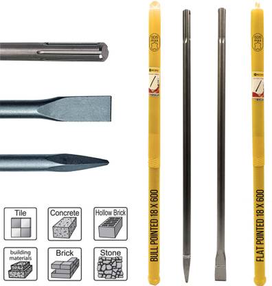 Homdum 18 X 600mm 18 x 600 SDS Max Shank Flat Bull Point Chisel 2pc ...