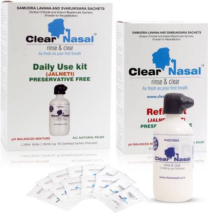 Clearnasal Starter Kit Jal Neti Measured Sachet of Salt With Refill and ...