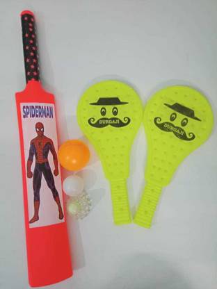 DURGA JI PLASTIC BAT BALL WITH RACKET COMBO ( RED & GREEN) Cricket Kit ...