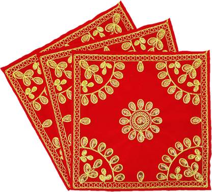 Bhakti Lehar ( 9" X 9" Inch ) Embroidered Red Velvet Aasan Cloth for ...