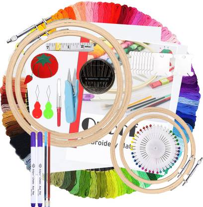 Qroof Embroidery Materials Starter Kit,100 Colour Threads,4 Pcs Bamboo ...