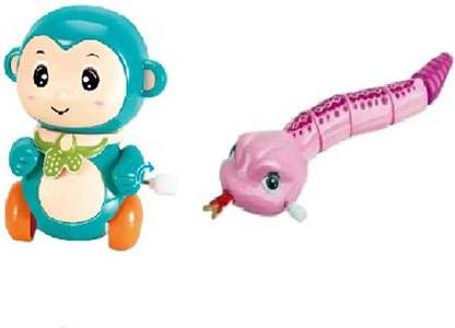 DhyeyCollection Colorful Funny Key Operated Wind Up Snake & Monkey Toy ...