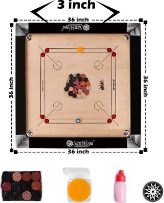 Sanwood Extra Large 36In Carrom Along with Wooden Coins, 2 Strikers and ...