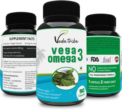 Veda tribe Vegan Omega 3 Supplement Plant Based DHA & EPA Algae Omega 3 ...