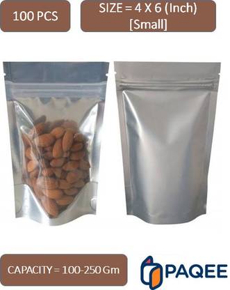 PAQEE One Side Silver, One Side Transparent Standy Storage Pouch (4x6 ...