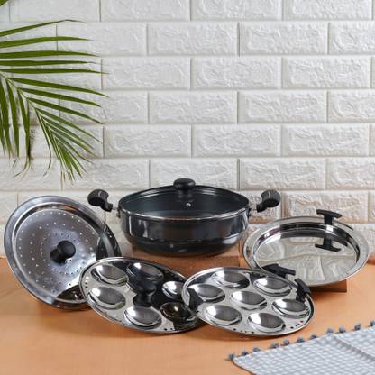 Kreme Hard Anodised Multi / Idli Maker / Cooker 12 Idlis Kadhai 28 cm ...