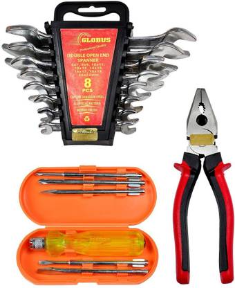 Globus 901 (Double open End wrench set/8)+(Plier 8"/200mm)+(Screw ...