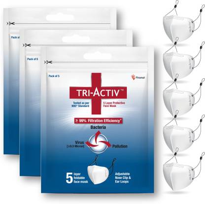 Tri-Activ 5 Layer Protective Face Masks, 0.3 Micron / N95 Tested as per ...