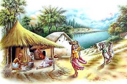 village scene poster laminated poster 300gsm paper looking wall ...