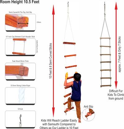 samsuthi Wooden Ladder Physical Activity for Kids with 8 semi Curved ...