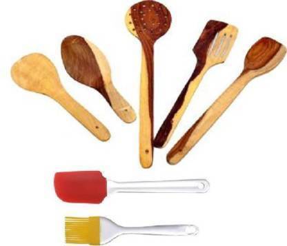 HomEnrich Wooden Non-Stick Spoon & Spatula Set | Cooking Spoon | Ladles ...