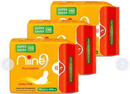 nine Ultra Thin Sanitary Pads for women, Re-Sealable Packaging with ...