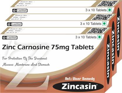 zincasin Zinc Carnosine 75, Immune, Taste, Stomach Ulcer, GI Mucosal ...