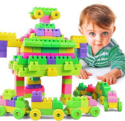 kluzie Construction Building Blocks [ 92 Pieces +8 Wheel ] 100 pieces ...