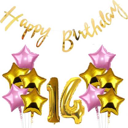 CONGOPARTY Pink & Gold Cursive 14th Happy Birthday Balloons Decoration ...
