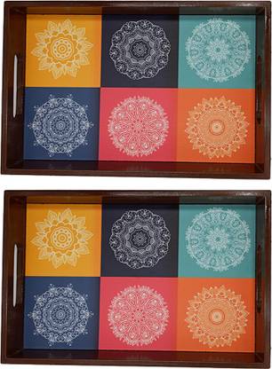 Angira handicrafts Wooden Tray SET OF 2 Mandala Art Tray Price in India ...