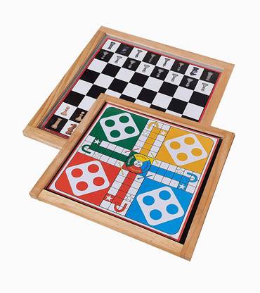 sports & fitness junction Wooden Frame Ludo + Chess 2 in 1 Board Game ...