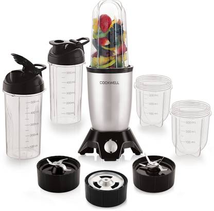 cookwell Push + Knob Bullet 600 Juicer Mixer Grinder (5 Jars, Silver ...