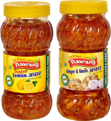 NAVRANG Organic Homemade Lemon Achar + Ginger - Garlic Achar I ...