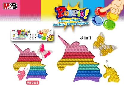 azhari Unicorn&Butterfly Shape Keychain Popit Fidget Toy Big Size Pack ...