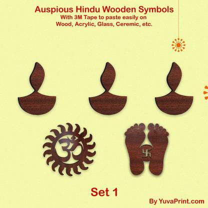 yuvaprint Auspicious Hindu Symbol Wood Stickers Pack of 5 Price in ...