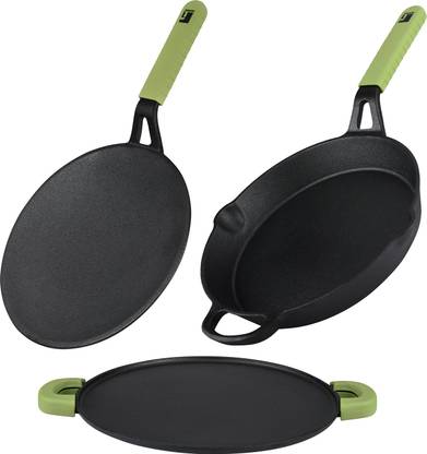 BERGNER Elements Pre-Seasoned Cast Iron including 26cm Roti Tawa, 30cm ...