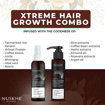 Nuskhe By Paras Xtrme Hair Growth Combo - Rice Water Hair Mist and Rice ...