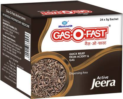 Mankind Gas-O-Fast Active Jeera Powder (5 g per Sachet, Pack of 24 ...