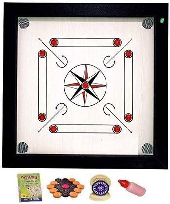 Duggu Wooden white Carrom board 20 inch Gloss Finish Striker, coin Set ...