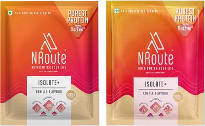 NRoute Isolate+ Whey Protein Powder Sachets Coffee 30g with Vanilla 30g Protein Isolate Whey ...
