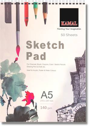 KAMAL A5 Drawing and Sketch Pad for Artists, 120LB/140GSM drawing pad ...